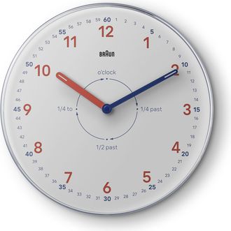 Braun Analoge Zeitlehrer Wanduhr mit ger&auml;uschlosem Quarzwerk, leicht ablesbarem Ziffernblatt, 23 cm Durchmesser in Wei&szlig;, Modell BC26TW