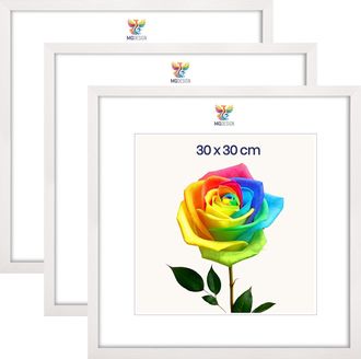 MG Design 3er Set Bilderrahmen 30 x 30 cm - Posterrahmen mit Wei&szlig; Echtholzrahmen und bruchsicherem Acrylglas, Hoch & Quer mit stabiler Wandaufh&auml;ngung