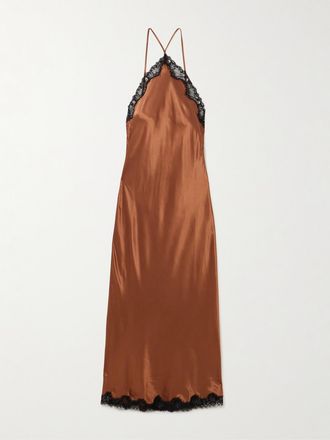 Rixo Robe Midi Dos Ouvert En Satin À Finitions En Dentelle Harlan - Métallisé