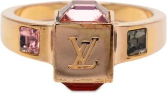 Louis Vuitton 2013 Gold Plated Crystal Gamble Cocktail Ring M costume ring