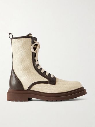 Brunello Cucinelli Bottes &Agrave; Lacer En Toile Et En Cuir - Neutres