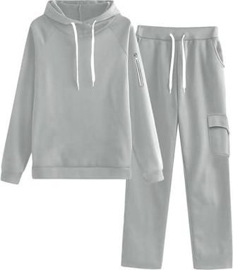 Generic Ensemble pantalon d&eacute;contract&eacute; pour femme avec sweat &agrave; capuche et pantalon long pour un usage quotidien. Coupe d&eacute;contract&eacute;e. Design tendance. (Grey, XX