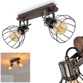 HOFSTEIN Deckenleuchte Bitterroot, Deckenlampe aus Metall/Holz in Grau/Braun, 2-flammig, mit verstellbaren Strahlern, 2 x E27-Fassung, Spot im Retro/Vintage De