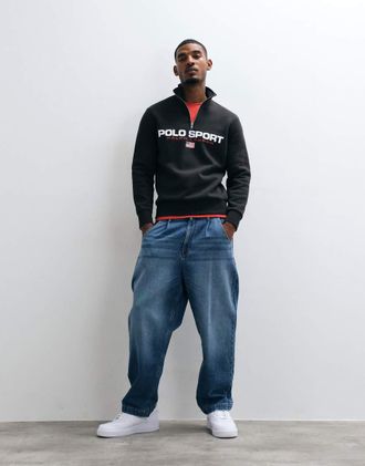 Polo Ralph Lauren Sport-Sweatshirt mit Viertelrei&szlig;verschluss in Schwarz