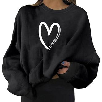 Generic T-shirt Femme Sweatshirts Chauds D&eacute;contract&eacute; Manches Longues Col O Doux T-shirt Imprim&eacute; Femmes Hiver Sweatshirts Tops, Noir, XXL