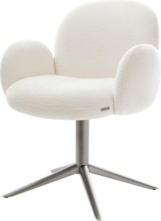 DELIFE Esszimmerstuhl Nube-Flex mit Armlehnen Fu&szlig;kreuz Graphit Boucl&eacute; Soft Beige 360&deg; drehbar Wippfunktion Taschenfederkern