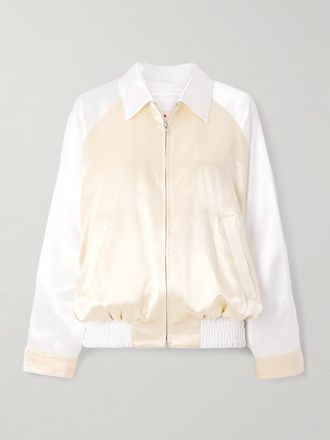 Marni Zweifarbige Bomberjacke Aus Satin Mit Applikationen - Elfenbein