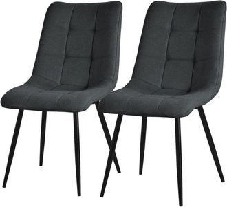 ML Design Set de 2 Chaises de Salle &agrave; Manger Anthracite, avec Rev&ecirc;tement en Tissu Polyester et Pieds M&eacute;talliques Noirs, Chaises de Cuisine avec Dossier