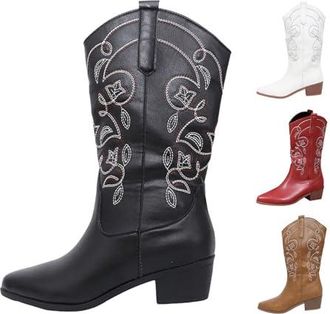 Generic Bottes de cowboy pour femme - Bottes de cowgirl - Bottes de cowgirl extra larges - Talon bloc - En cuir synth&eacute;tique - Talon bloc - En cuir synth&eacute;tique