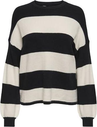Only Onlatia L/S Stripe Pull Knt Noos Femme Sweater, Black/Stripes:whitecap Gray Melange, XL