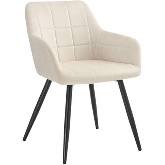 Woltu 1x Esszimmerstuhl, Küchenstuhl mit Armlehne Rückenlehne, Polsterstuhl Wohnzimmerstuhl mit Metallbeine, Sitzfläche aus Samt, Cremeweiß - Woltu