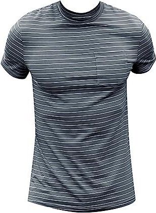 Generic T-shirts rayés pour homme - Col rond - Manches courtes - Pour lété - Pour le sport, la gym, les muscles, Noir, XXL