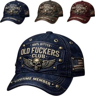 Generic Old Fuckers Club Chapeau 100 % Bitter Lifetime Member Hat Old Fuckers Club r&eacute;glable fait &agrave; la main Unisexe, bleu, Taille unique