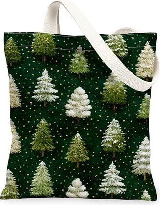 Generic Sacs fourre-tout en toile motif sapin de No&euml;l, sacs de courses r&eacute;utilisables, vert rustique, l&eacute;ger, lavable, pour voyage, &eacute;picerie en plein air, 33 x 