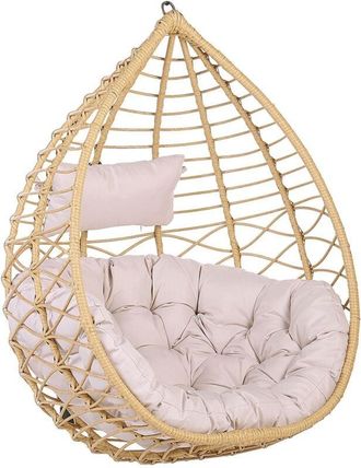 Beliani Fauteuil Suspendu en Rotin Beige avec Coussin pour Usage &agrave; lInt&eacute;rieur et Ext&eacute;rieur au Design Boh&egrave;me Tr&egrave;s Tendance Beliani