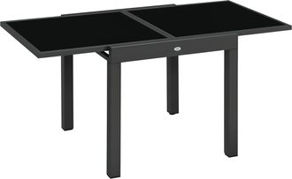OUTSUNNY Gartentisch, Balkontisch mit Klappbarer Tischplatte, Terrassentisch mit Glas Tischplatte, Esstisch f&uuml;r Garten, 160 x 80 x 75 cm Schwarz
