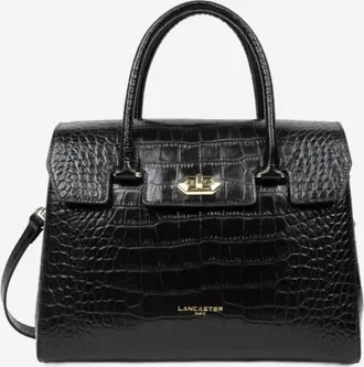 Lancaster Handtasche Lancaster Sac Main A rabat avec fermoir Exotic Croco Noir Croco