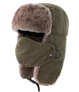 Generic Chapeau dhiver chaud pour homme avec masque amovible et cache-oreilles en fausse fourrure, vert militaire, Taille unique