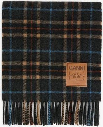 Ganni karierter Wollschal in Grau