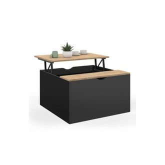 IDMarket Couchtisch quadratische Hubplatte ELEA mit Holzkasten schwarz und Buchenholzoptik