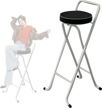 Generic 65cm/75cm Klappbarer Barhocker Hoch mit Lehne, Runder PU-Gepolsterter Tresenhocker, Tragbarer K&uuml;chenhocker, Tragbarer Klappbarer Hochstuhl(Black+White
