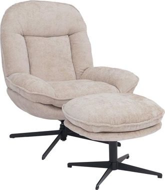 Hhg Relaxsessel mit Hocker HHG-704, Fernsehsessel Nosagfederung, drehbar Metall Stoff/Textil Chenille (370 g/m&sup2;) creme