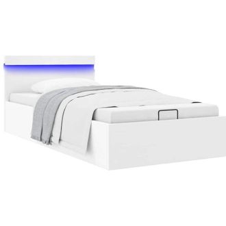 vidaXL Bett mit Bettkasten Hydraulisch led Wei&szlig; Kunstleder 90x200cm Vidaxl 592727