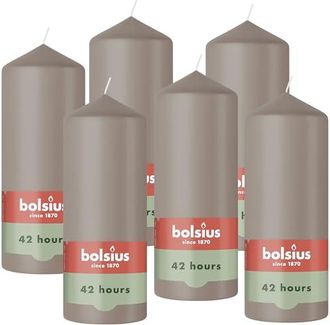 Bolsius Bolsius - Stumpenkerze - Taupe - 15cm - 6 Stück - Brenndauer 42 Stunden - mit natürlichen Extrakten - Natürliches Pflanzenwachs - Ohne Palmöl