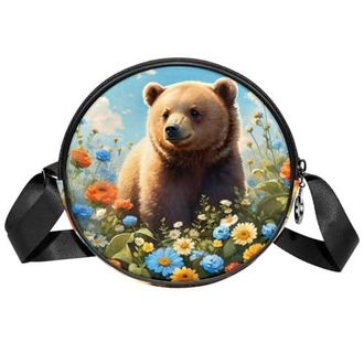 Generic Sac &agrave; bandouli&egrave;re rond pour femme, petit sac &agrave; bandouli&egrave;re avec fermeture &eacute;clair et bretelles r&eacute;glables style d&eacute;contract&eacute; pour femmes et filles