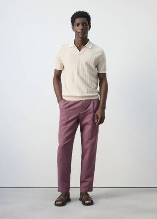 Mango Pantalon en lin et coton coupe slim cropped prune - Homme - 36 - MANGO MAN