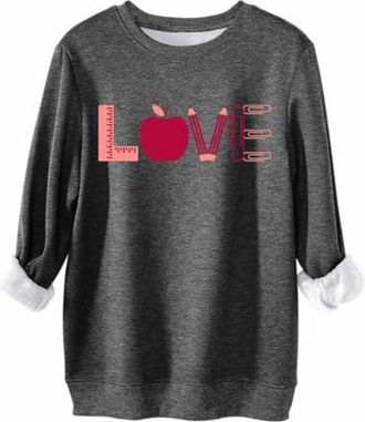 Generic Sweat &agrave; capuche pour enseignantes, t-shirt &agrave; manches longues avec motif coeur, pull de Saint-Valentin, v&ecirc;tements sexy pour femme, gris, XXL