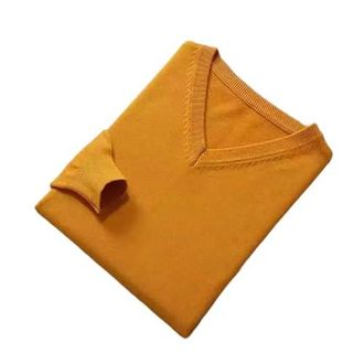 Generic Pull en cachemire chaud classique col en V uni pour homme, Jaune V, XXL
