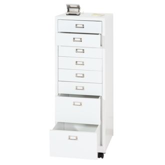 Mendler Rollcontainer HWC-L49, Schubladenschrank Stahlschrank Aktenschrank, Metall 115x40x41cm 8 Schubladen - wei&szlig;