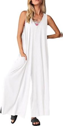 Generic Salopette &agrave; bretelles sans manches pour femme Coupe ample - Salopette d&eacute;contract&eacute;e l&eacute;g&egrave;re pour femme - Combinaison ample &agrave; col en V - Combinaison sans