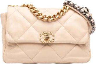 Chanel Sac port&eacute; &eacute;paule Grand Mod&egrave;le 19 doccasion - Femme - Pre-owned - Beige - Taille: ONE Size