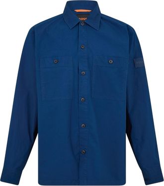 HUGO BOSS Lang&auml;rmliges Overshirt f&uuml;r Herren mit Rundhalsausschnitt (Blau)