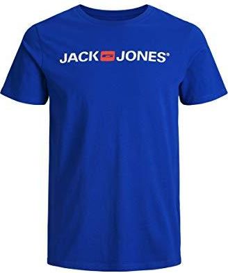 Jack & Jones T-Shirt &agrave; col Rond avec Logo pour Homme, Bleu (Surf The Web), L
