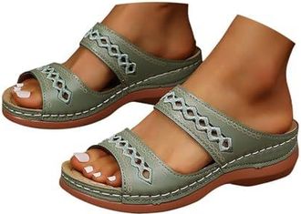 Generic Sandales orthop&eacute;diques pour femme &agrave; talon compens&eacute; - Bout ouvert - Soutien de la vo&ucirc;te plantaire - Plateforme &eacute;paisse brod&eacute;e - Sandales confortables c