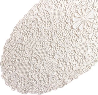 Plauener Spitze Original Tischdecke No. 2204_e_4090 - Spitzendecke Design Admeto, 40 x 90 cm oval, edle Guipure Spitze in Handstickerei komplettiert, 100% Bio-Baumwol