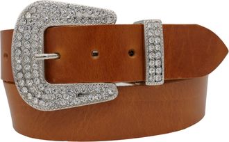 AnnaMatoni Damen Gürtel in Premium Rindleder 3,5mm stark mit Hochwertiker Strass Schlieiße und Schlaufe 4cm Breit Damen Ledergürtel (Cognac 640, TW100-115cm Gesa