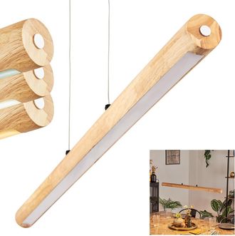 HOFSTEIN LED Pendelleuchte Carbellino, dimmbare Hängelampe aus Metall/Holz/Kunststoff in Schwarz/Naturfarben/Weiß, skandinavisches Design, Höhe max 150cm, Touc