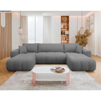 Best Mobilier Bestmobilier - Nicole - canapé panoramique en u 7 places convertible avec coffre en tissu