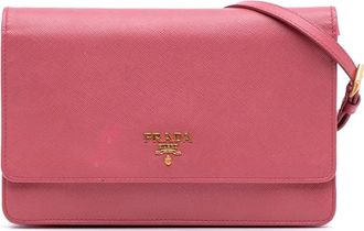 Prada portefeuille Wallet On Strap en cuir Saffiano (2013-2025) - Rose