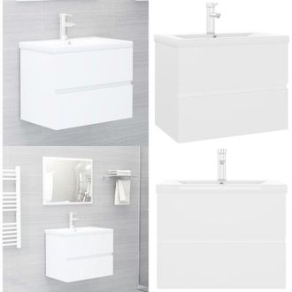 vidaXL Armoire dévier avec lavabo intégré blanc bois dingénierie - Meuble De Salle De Bain - Armoire De Salle De Bain - Lavabo Intégré - Robinet - Évier