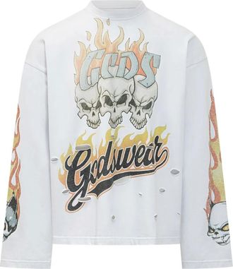 GCDS Gcds, Homme, Sweatshirts et sweats &agrave; capuche, Blanc, Taille: S T-shirt Riders LS