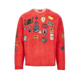 Diesel K-Patcy Wollpullover mit bedruckten Patches - - Knitwear - Damen - Rot - L