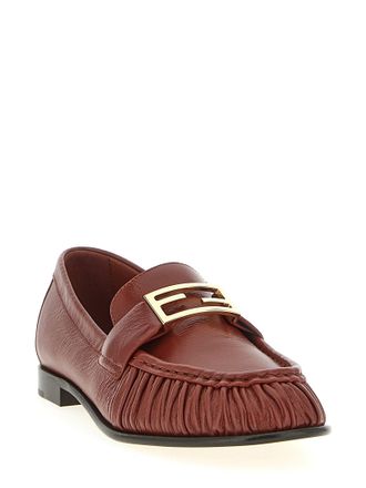Fendi Womens Brown Lamb Leather Slip-On Loafers