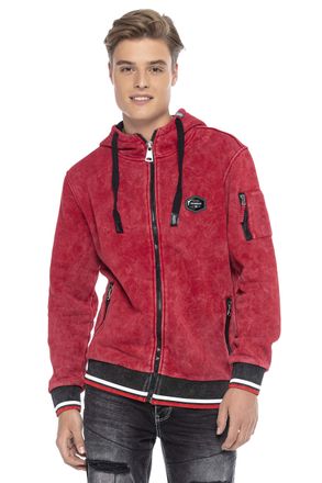 Cipo & Baxx Herren Sweatjacke Hoodie CL418 Rot - Stylischer Pullover im Modernen Casual Streetwear Stil mit Rei&szlig;verschluss & Kapuze f&uuml;r Alltag Freizeit & Party - 