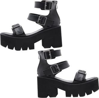 Beaupretty Sandales Pour Femme à Talons Hauts Chaussures Semelle Épaisse Noires Pour Extérieur