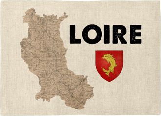Fabulous Tischset aus Leinen - Loire 42 Departement Saint Etienne Karte Alte seltene Karte - Großes Format 40 x 28,5 cm